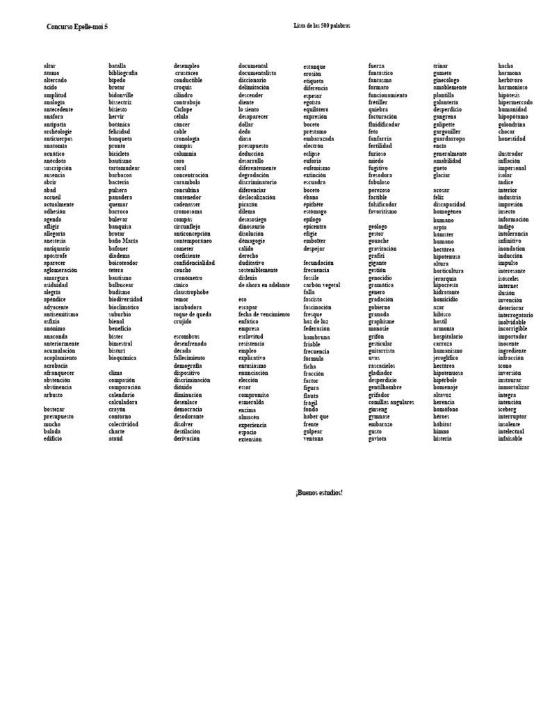 Lista de 500 Palabras para Concurso | PDF