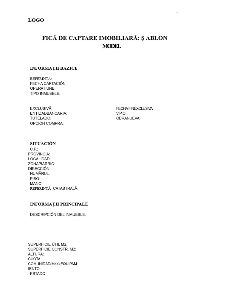 Fișa de Captare Imobiliară Șablon de Completat | PDF