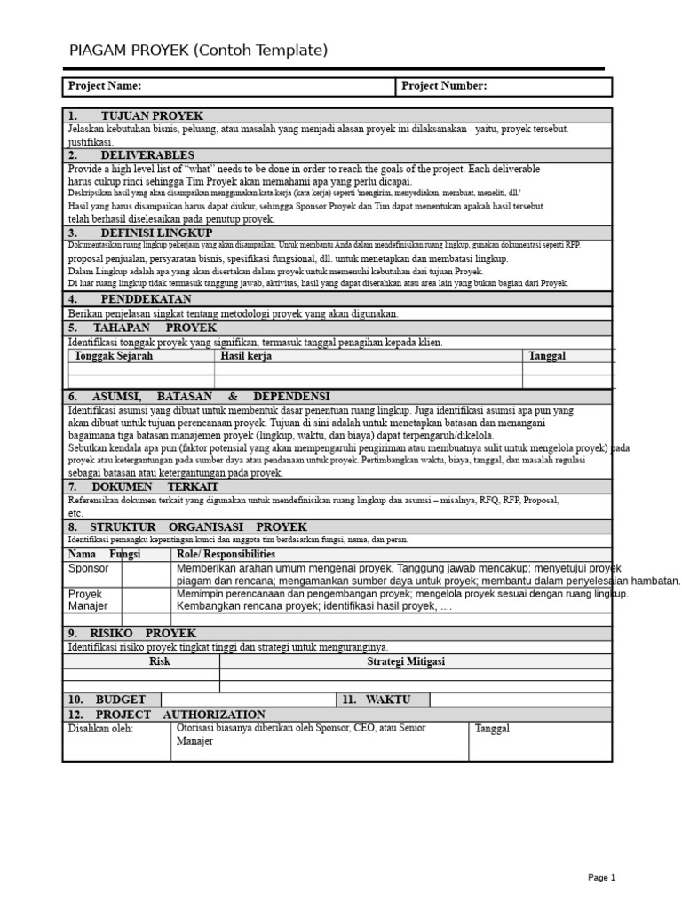 Piagam Proyek | PDF