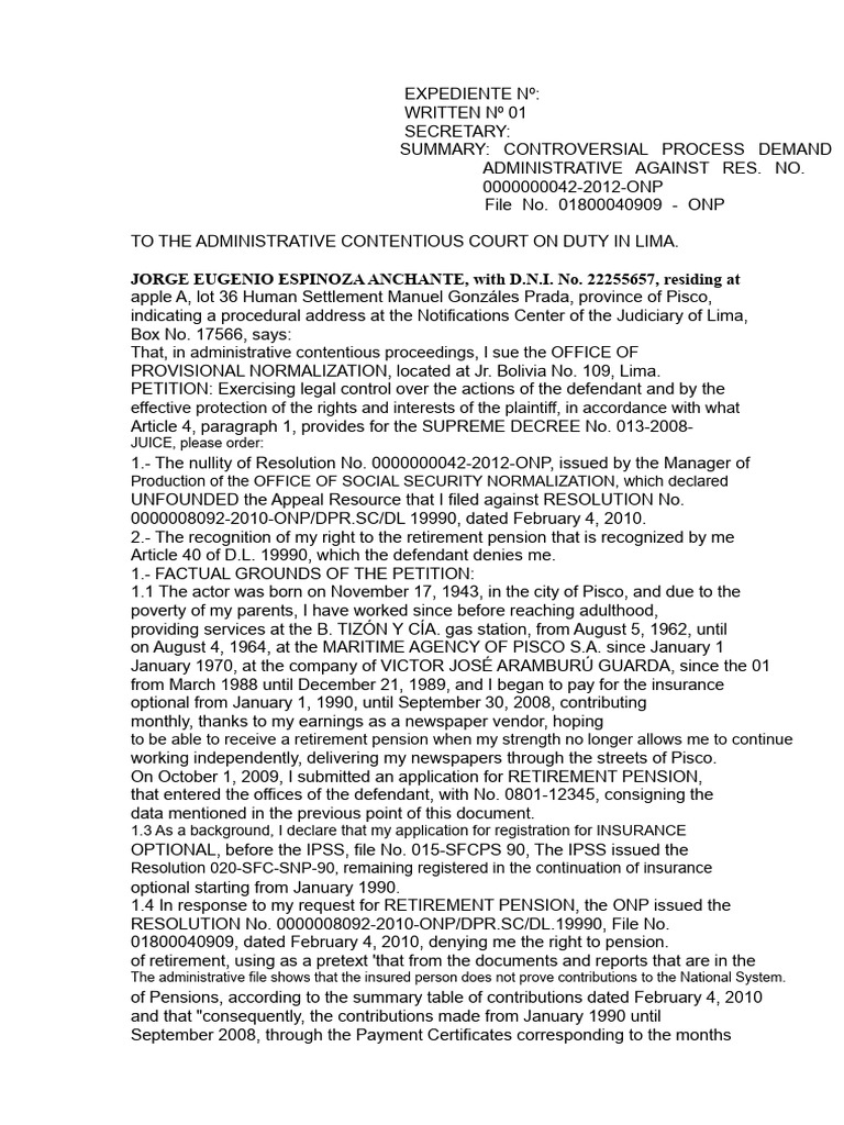 Administrative Contentious Lawsuit Against Onp | PDF | Lawsuit | Justice