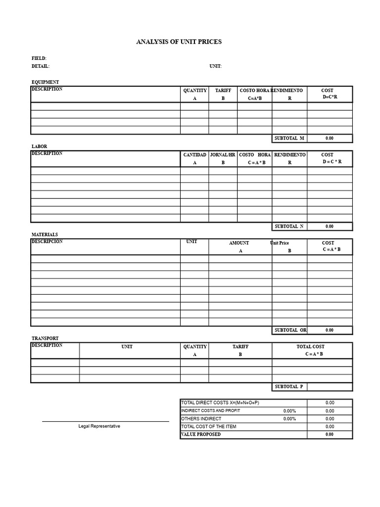 Unit Price Analysis and Cost Breakdown | PDF