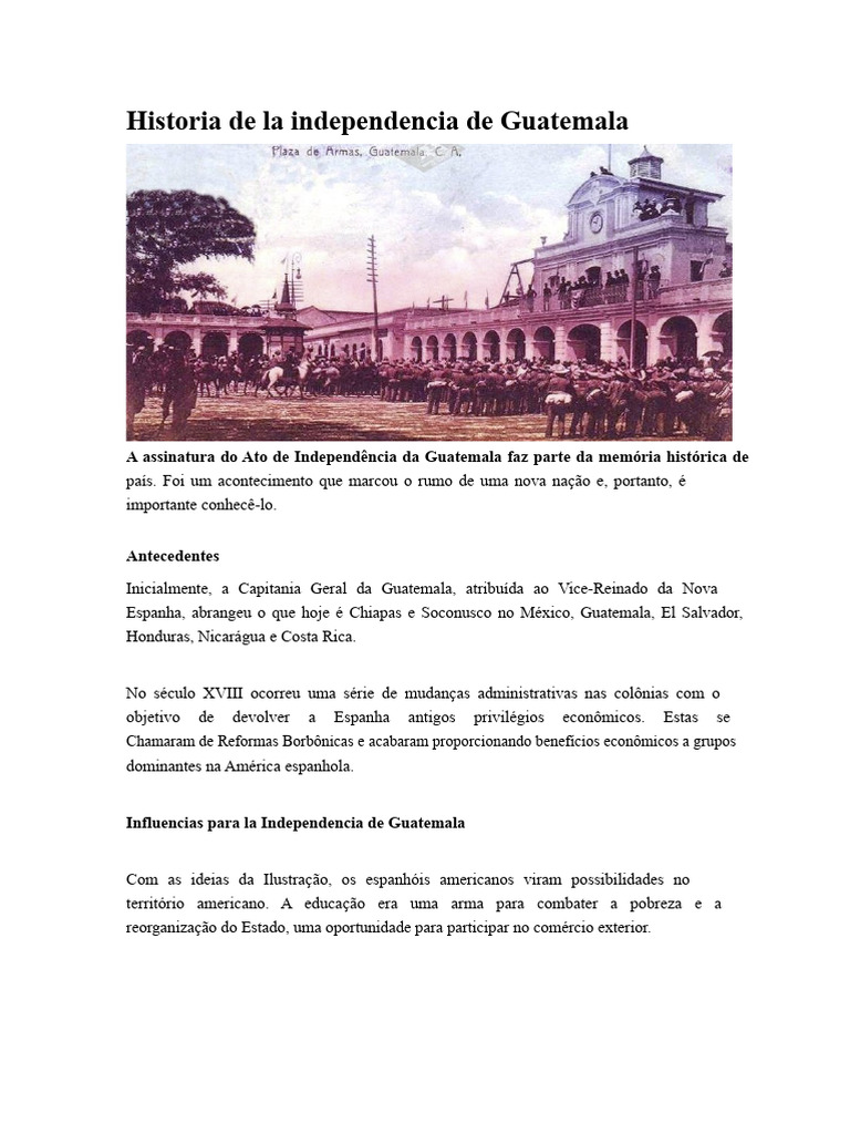 História da independência da Guatemala.docx | PDF | Cheque (banco) | Guatemala