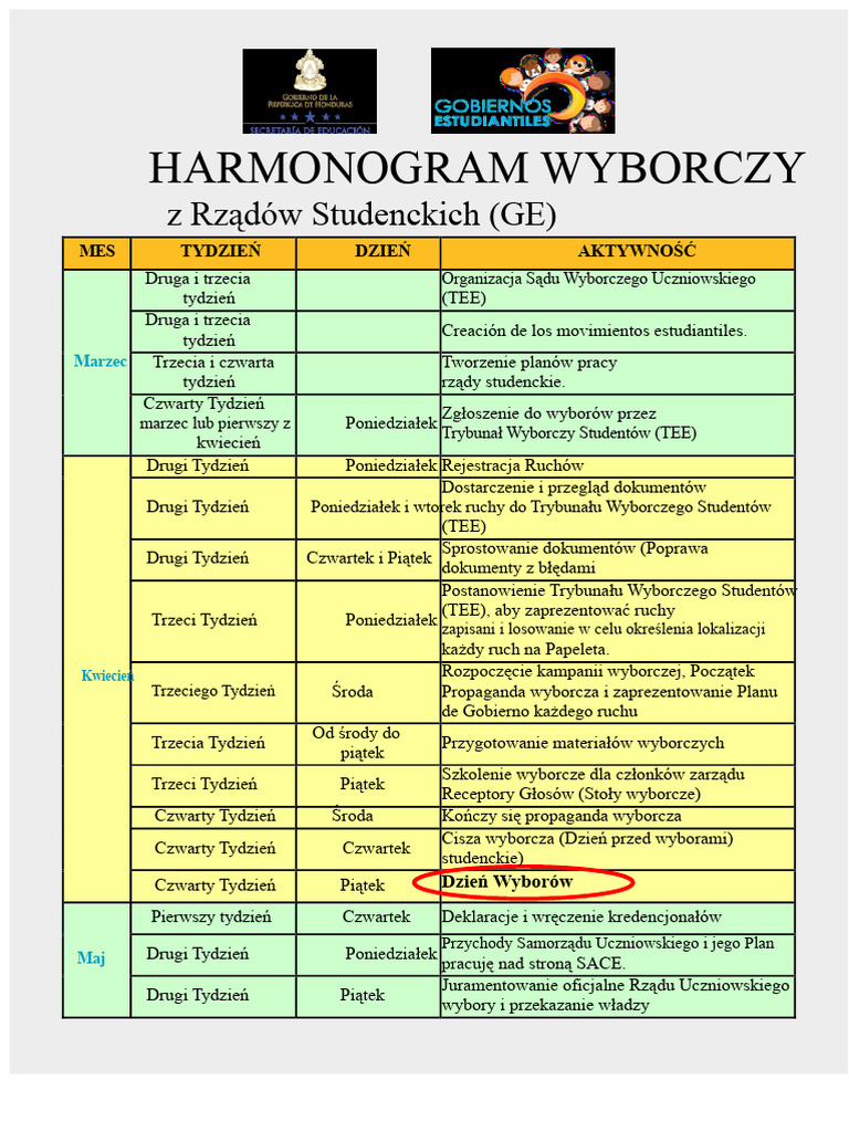 Harmonogram Wyborczy | PDF
