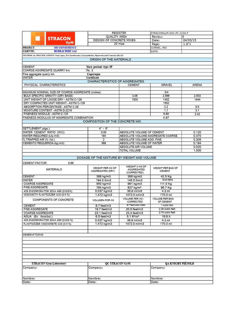 Concrete Mix Design Specifications | PDF | Concrete | Construction ...
