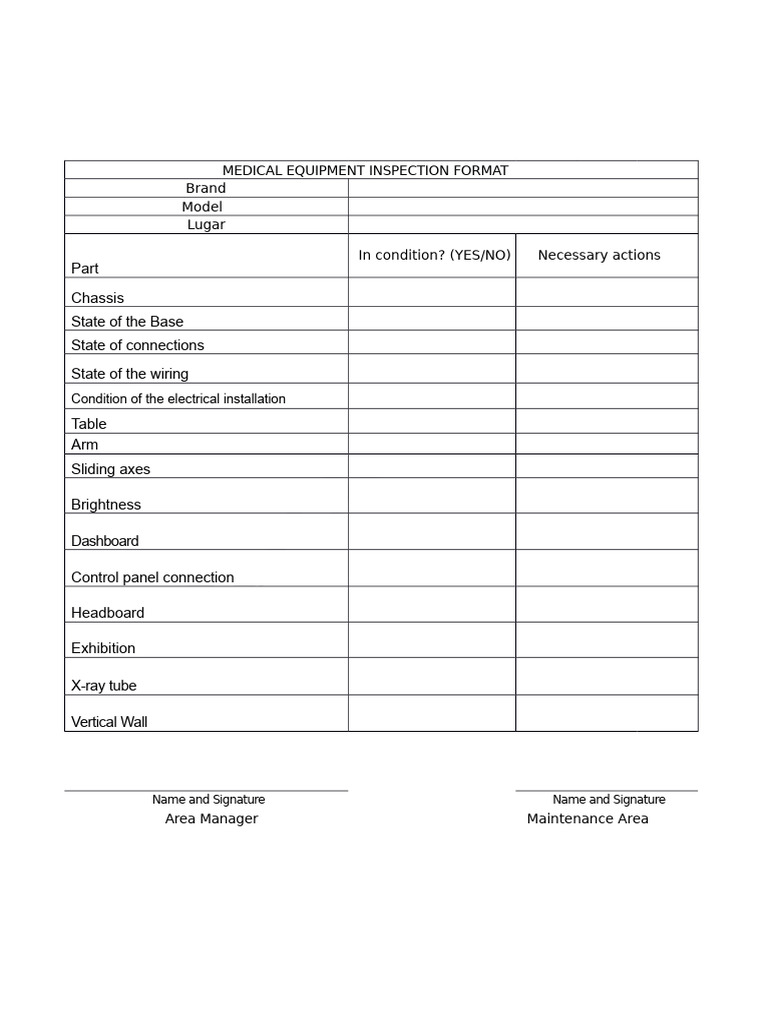 Medical Equipment Inspection Checklist | PDF