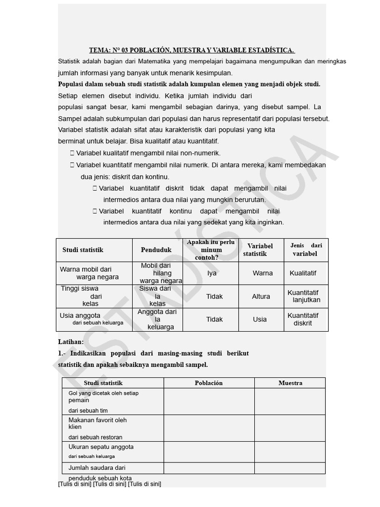 Tema #03 Populasi, Sampel Dan Variabel Statistik | PDF