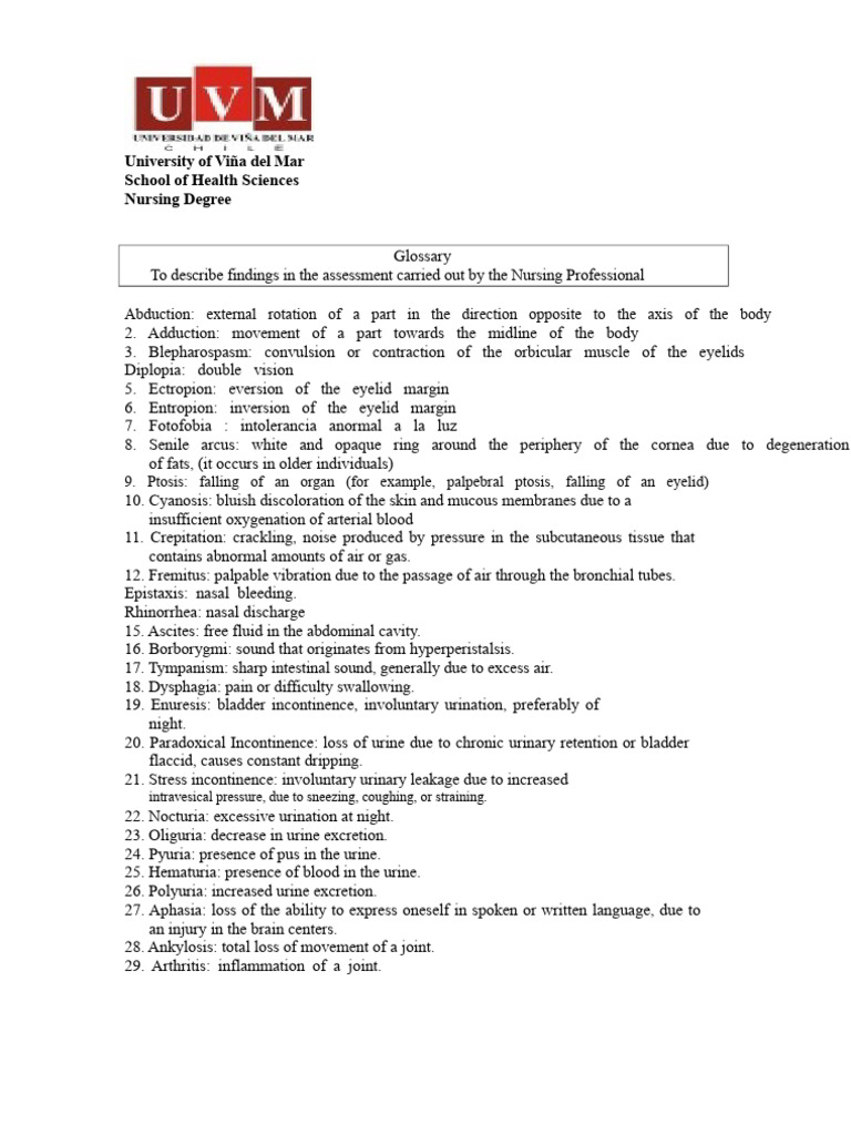 Glossary Physical Examination | PDF | Urinary Incontinence | Skin
