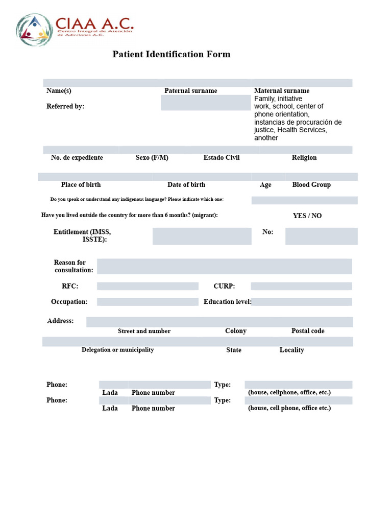 Patient Identification Sheet 01 | PDF