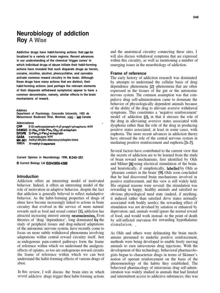 Neurobiology of Drug Addiction | PDF | Dopamine | Reward System