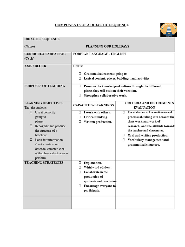 Didactic Sequence English 4th Year | PDF | English Language | Cognitive ...