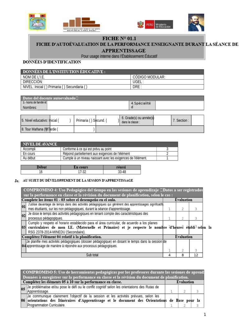 Autoévaluation de la performance enseignante | PDF | Pédagogie ...