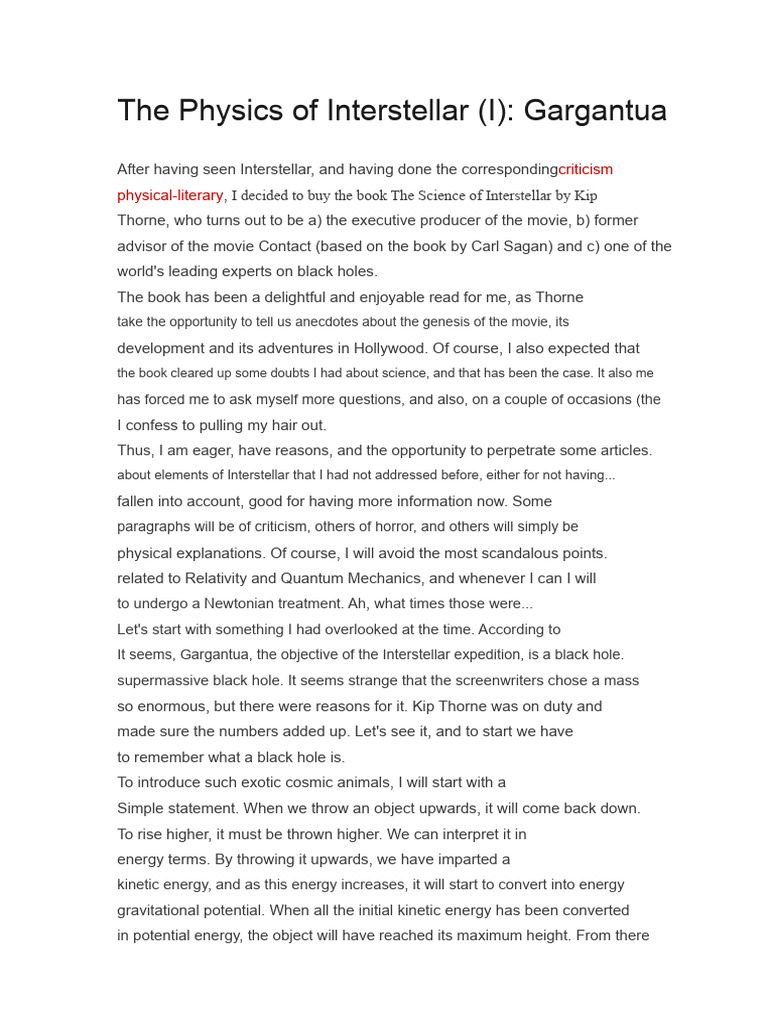 The Physics of Interstellar | PDF | Black Hole | Sun