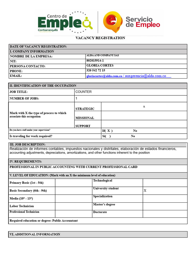 Job Vacancy Registration Format | PDF | Cognition | Psychology