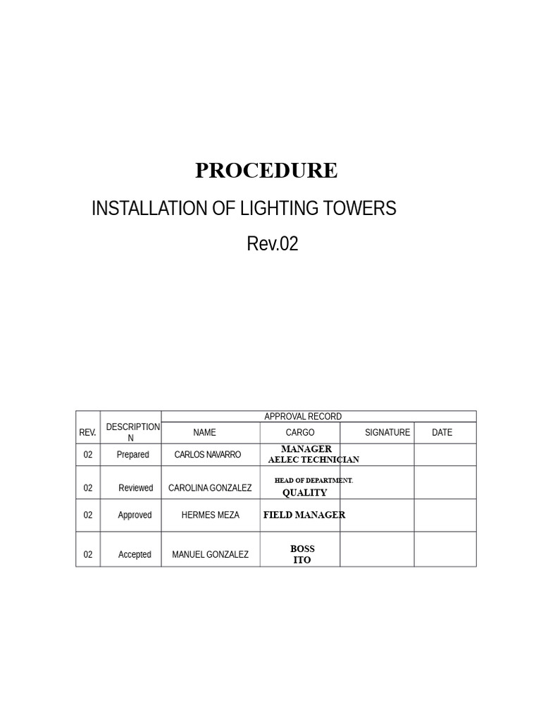 29 - Procedure Installation of Lighting Towers Rev.2 Victor | PDF ...