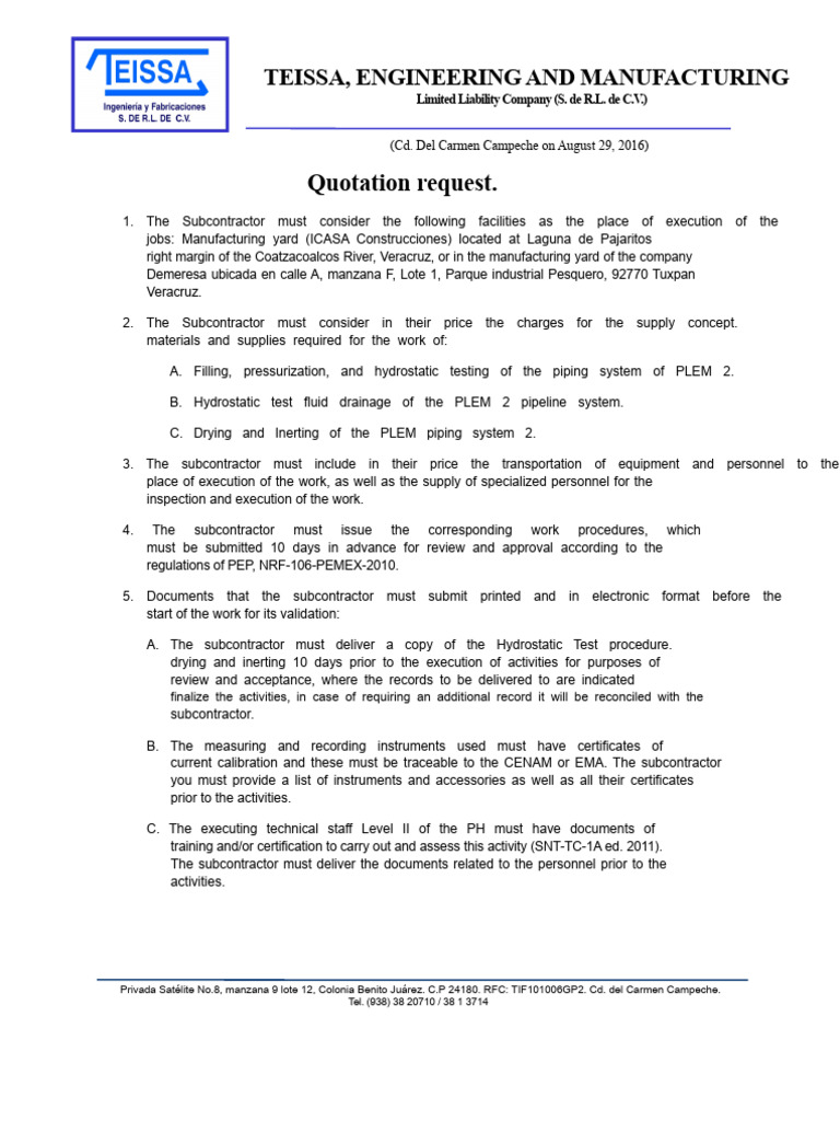 Request for Quotation | PDF | Gases | Mechanical Engineering