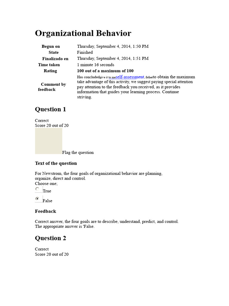 Organizational Behavior SELF-EVALUATION 1 | PDF | Job Satisfaction ...