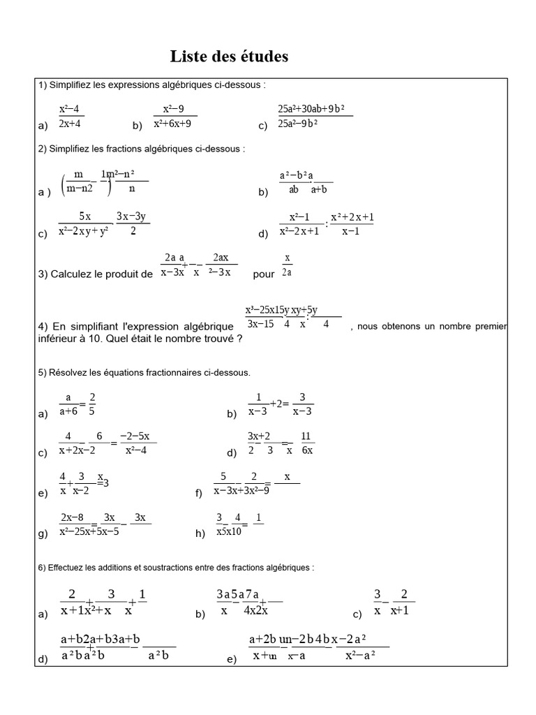 Simplification et résolution d'expressions algébriques | PDF ...