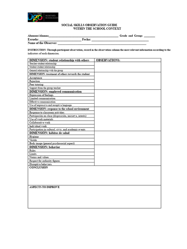 Social Skills Observation Script | PDF
