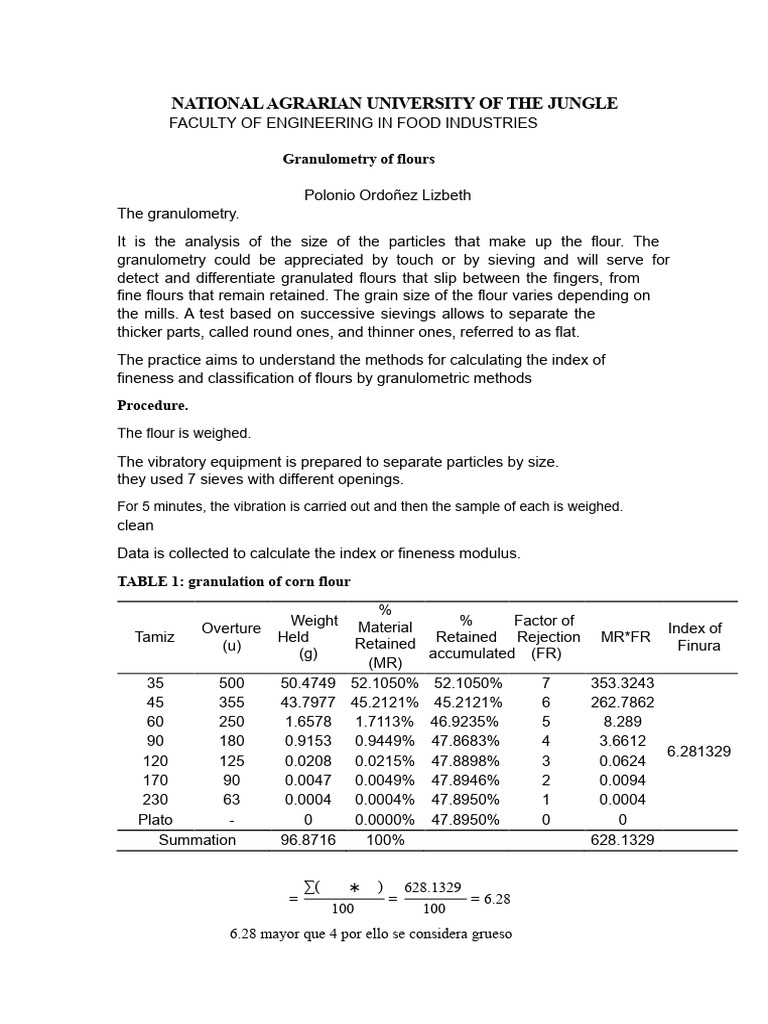 Granulometry Analysis of Flours | PDF | Particle Size Distribution | Flour