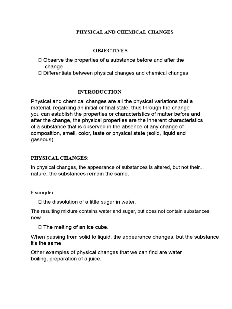 Physical and Chemical Changes | PDF | Chemical Reactions | Chemical ...