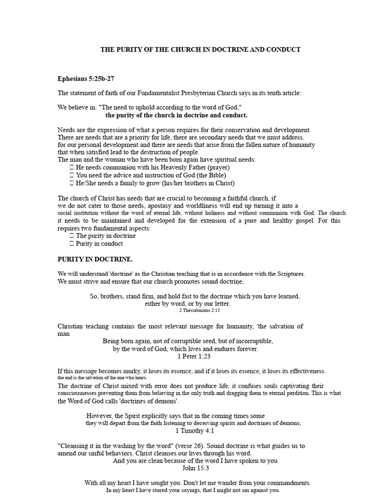 The Purity of The Church in Doctrine and Conduct | PDF | Christian ...