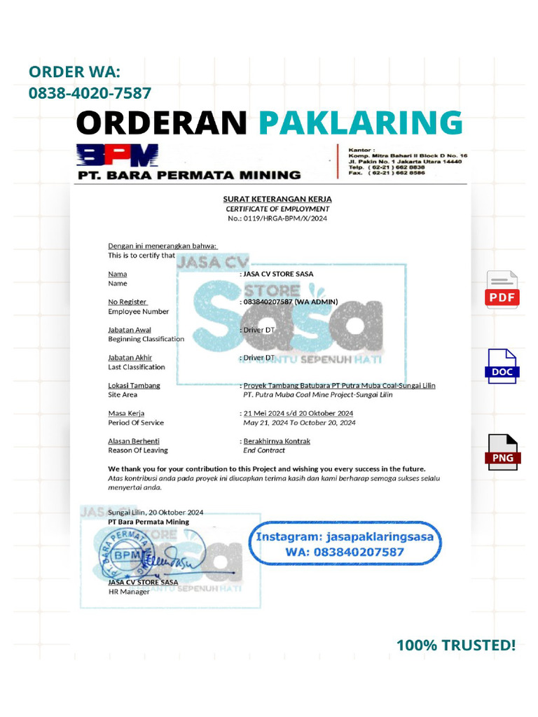 Surat Paklaring PT Bara Permata Mining | PDF