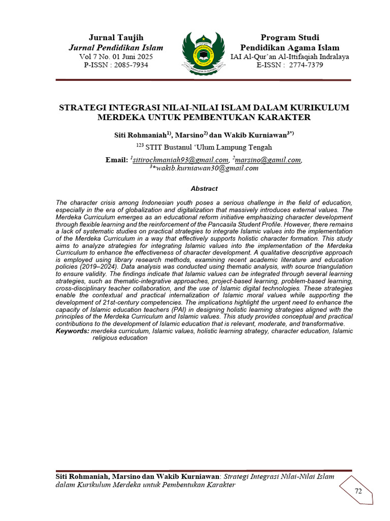 Integrasi Nilai Islam dalam Kurikulum Merdeka | PDF