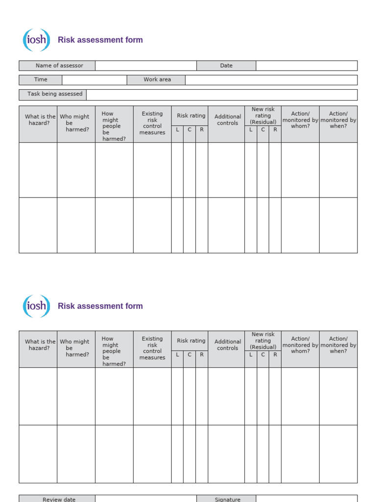 Iosh Risk Assessment Form Brightsafe Solutions | PDF | Risk | Risk ...