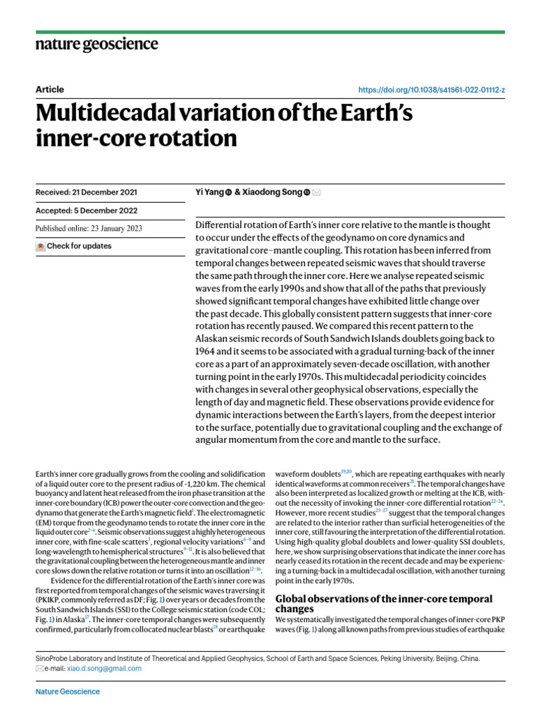 Multidecadal Variation of The Earth's Inner-Core Rotation | PDF ...
