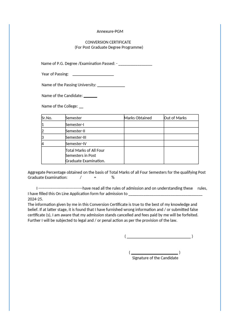 Post Graduate Conversion Certificate Template | PDF