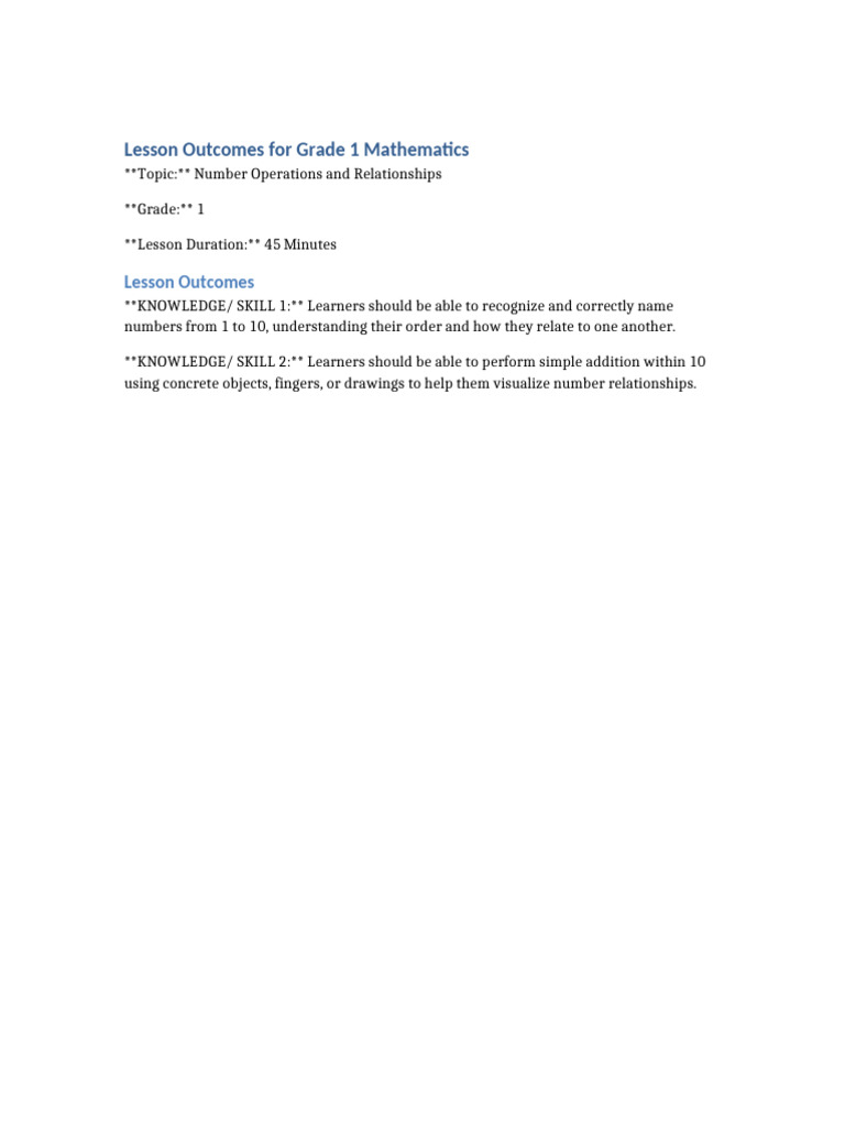 Grade 1 Math: Number Operations Skills | PDF