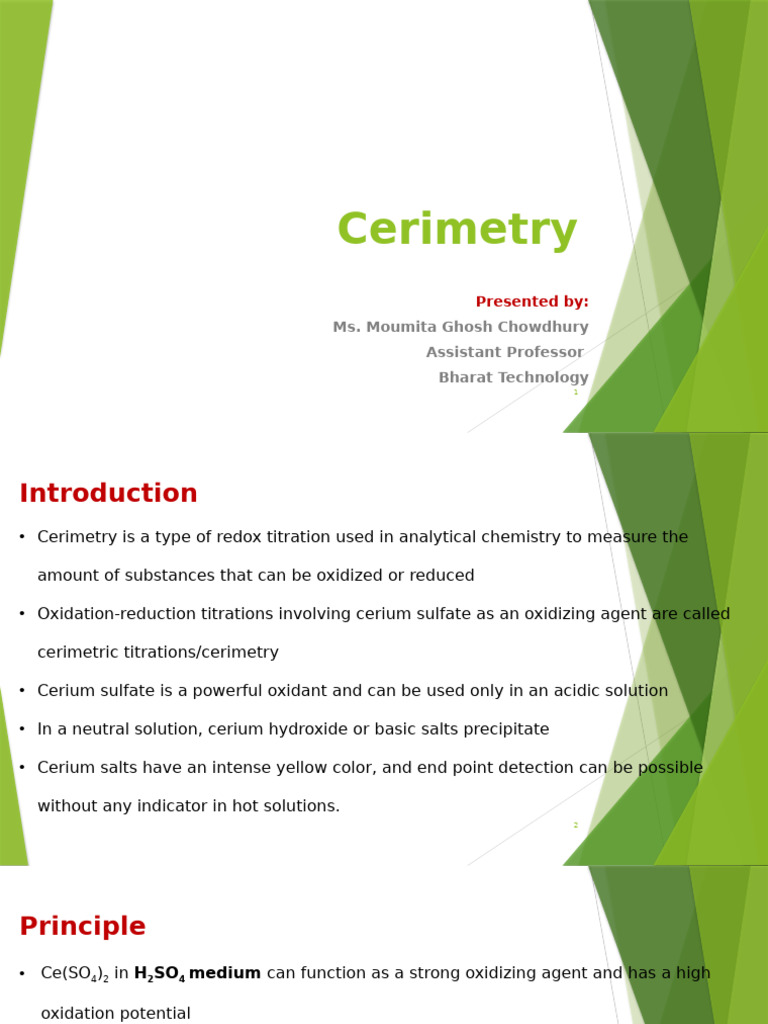 Understanding Cerimetry in Redox Titration | PDF | Titration | Chemistry