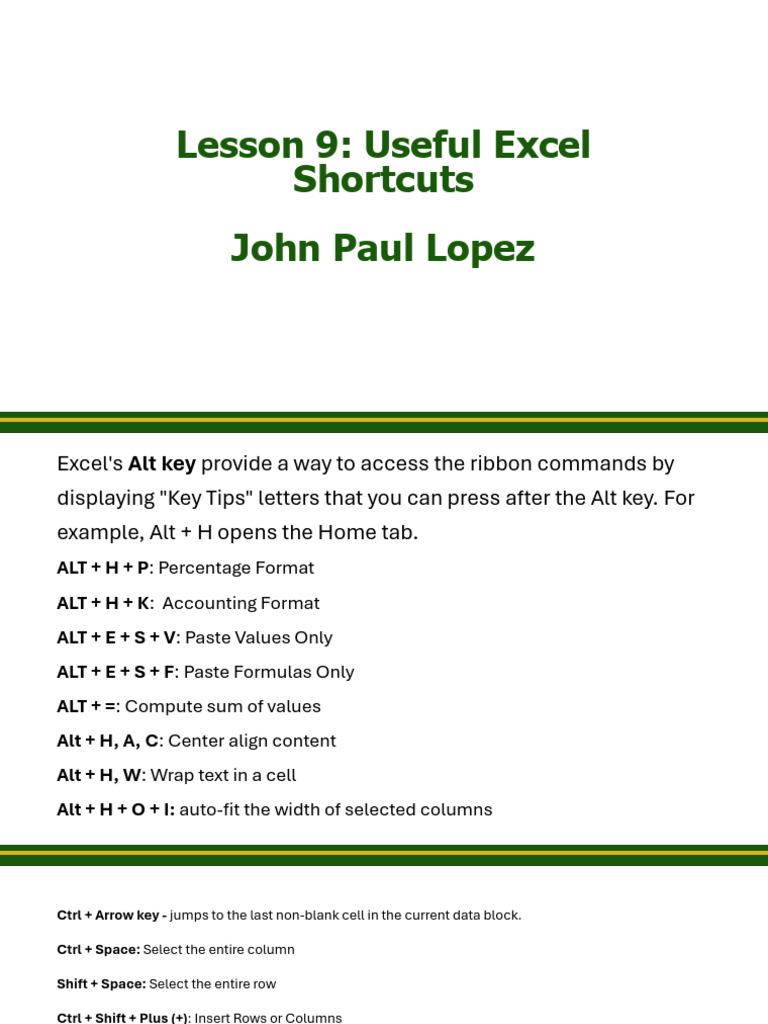Lesson 9 Shortcuts | PDF