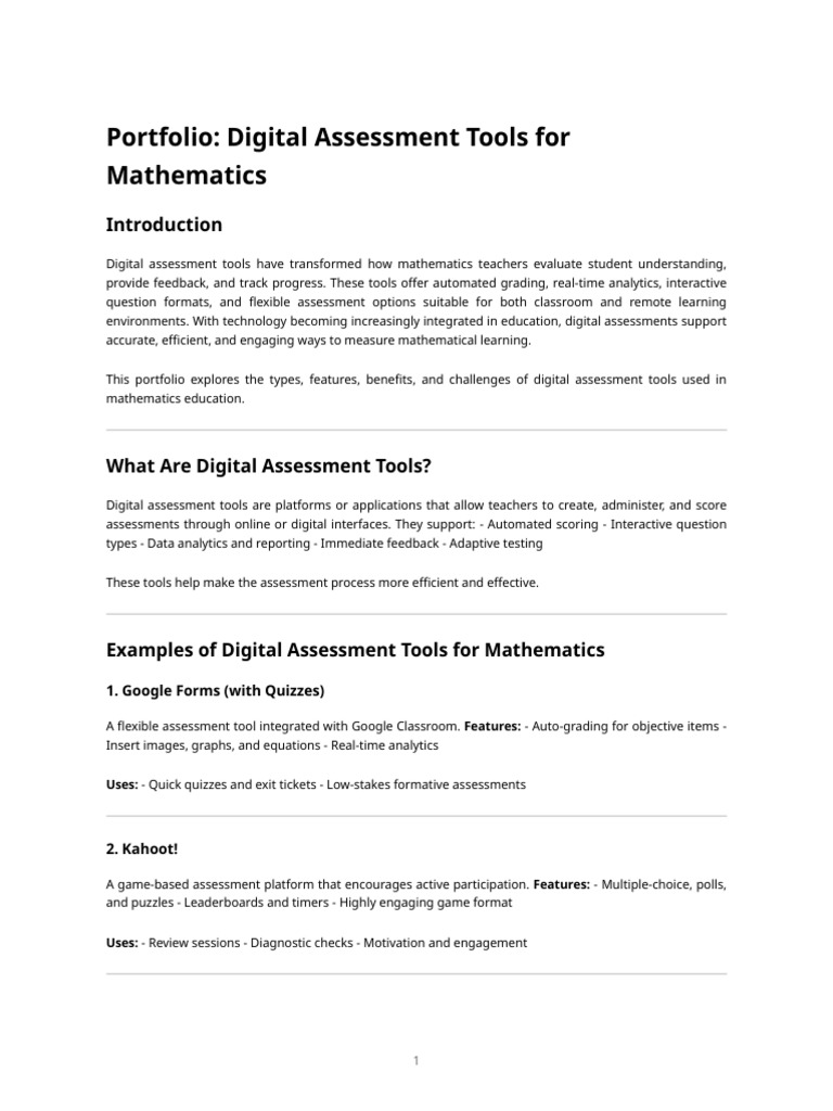 Digital Assessment Tools for Math Education | PDF | Educational ...