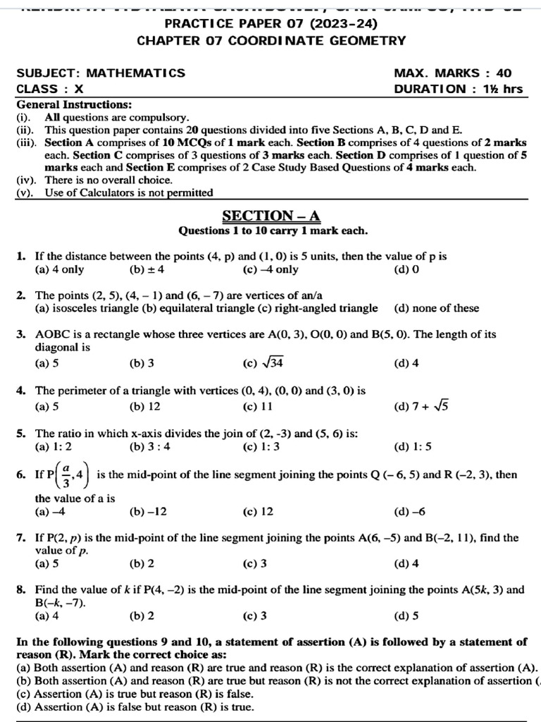 X- Coordinate Geometry Assignment | PDF | Triangle | Circle