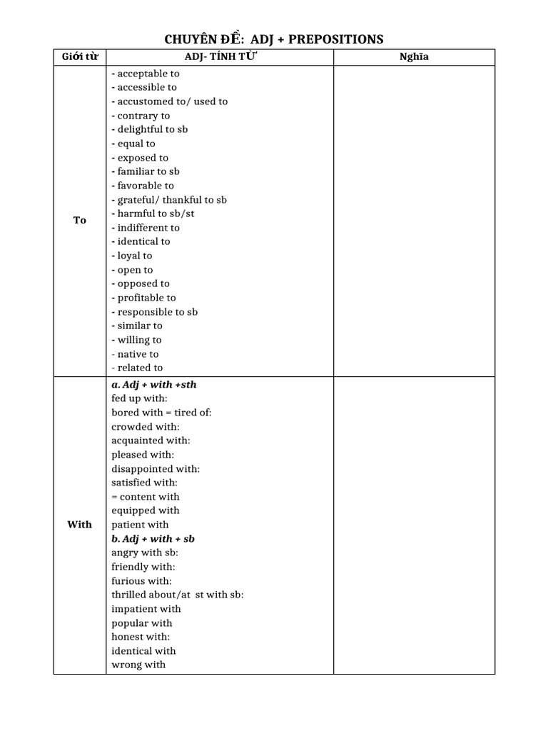 b7-15.3 Adj Preposition To-With | PDF | Family | Marriage