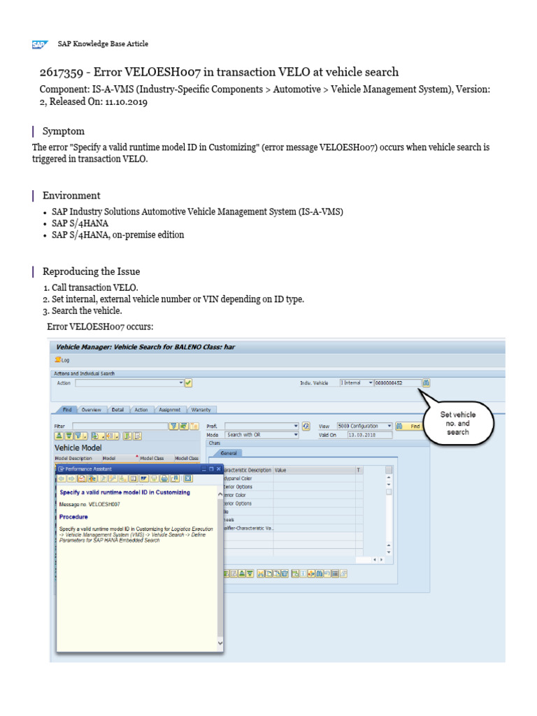 Fix VELOESH007 Error in SAP VMS Search | PDF