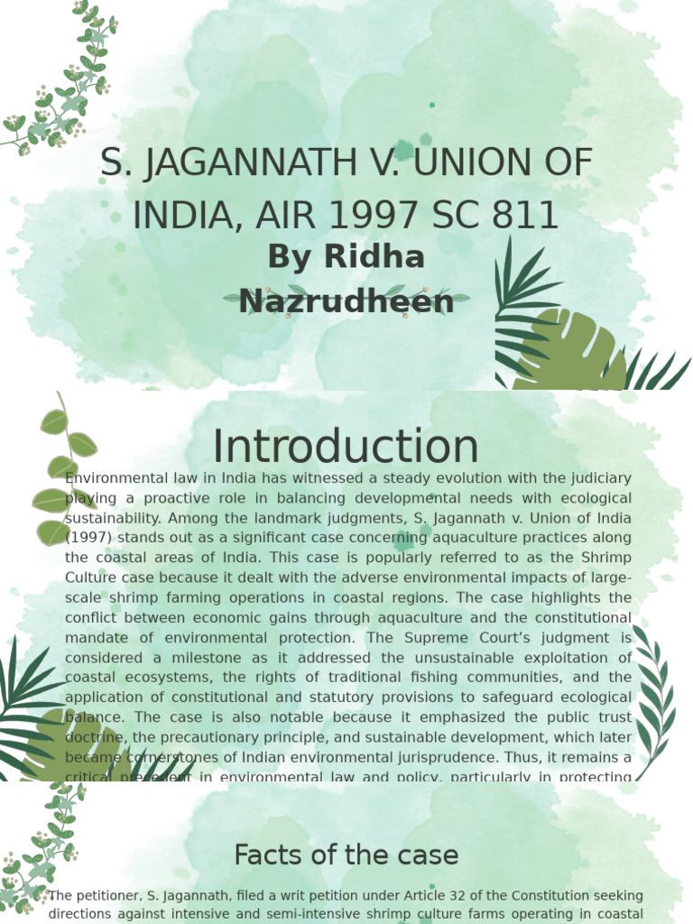 S. Jagannath v. Union of India, Air 1997 SC 811 | PDF | Sustainability ...