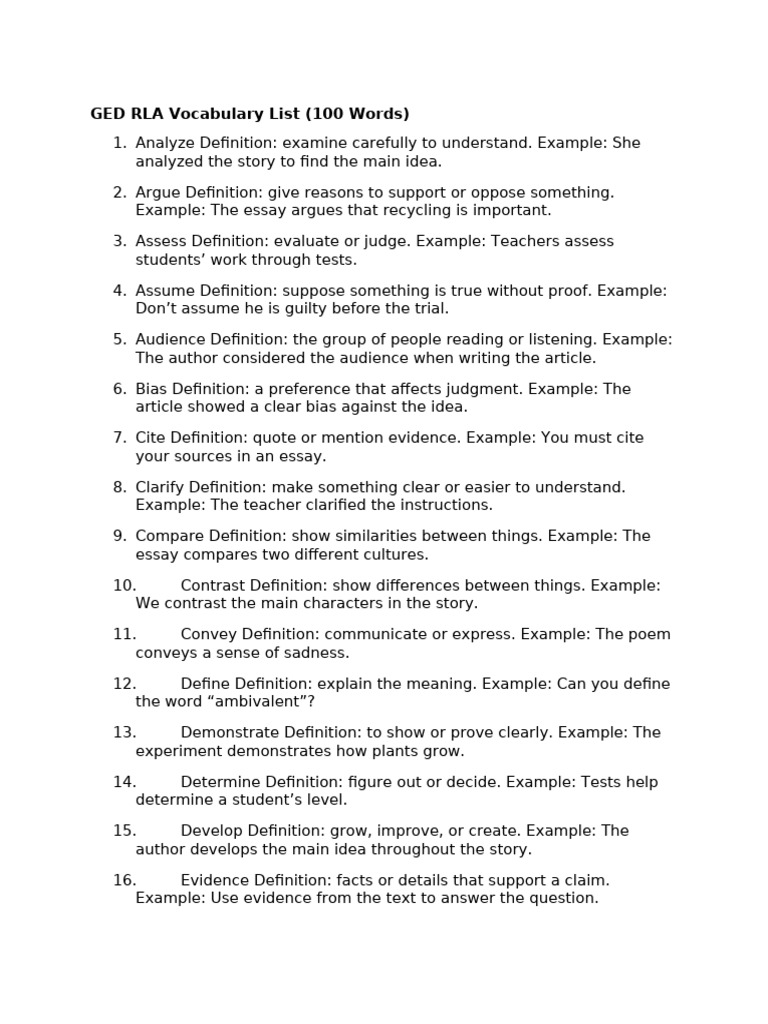 Ged Rla Vocabulary | PDF | Essays | Reason