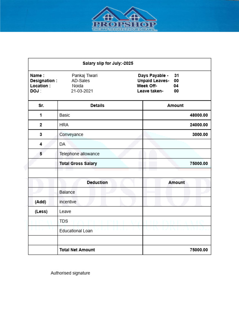Salary Slip For July-2025 | PDF
