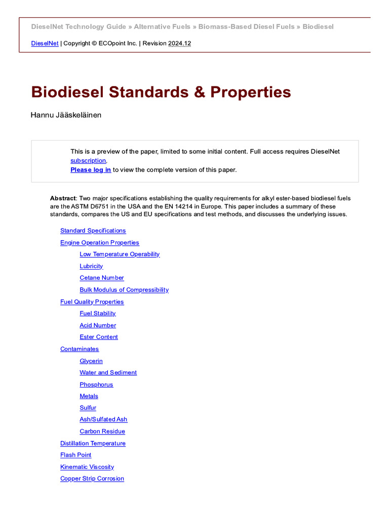Biodiesel Standards & Properties | PDF