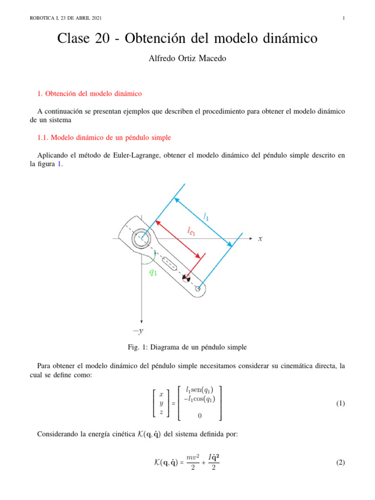 Modelo dinámico de sistemas robóticos | PDF | Cinemática | Ecuaciones