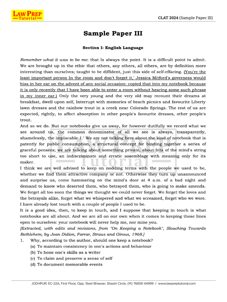 CLAT 2024 Sample Paper III | PDF