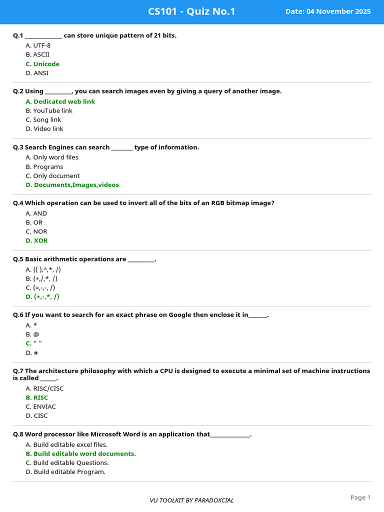 Quiz Cs101 1 Pdf