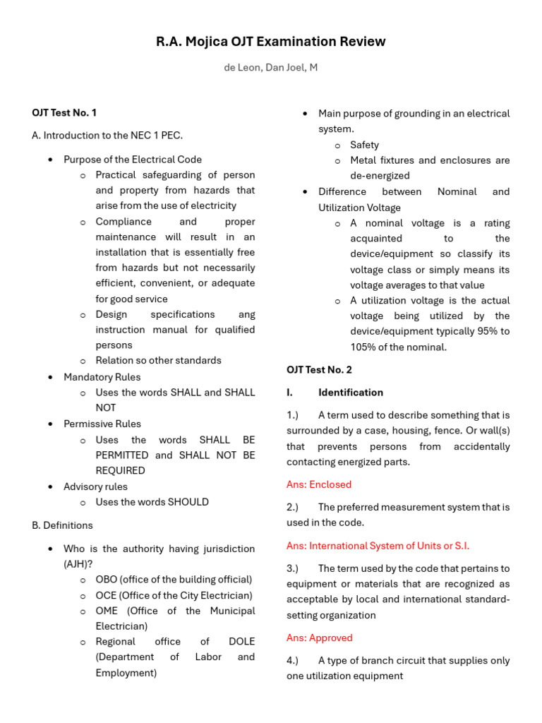 OJT Reviewer | PDF | Fuse (Electrical) | Resistor