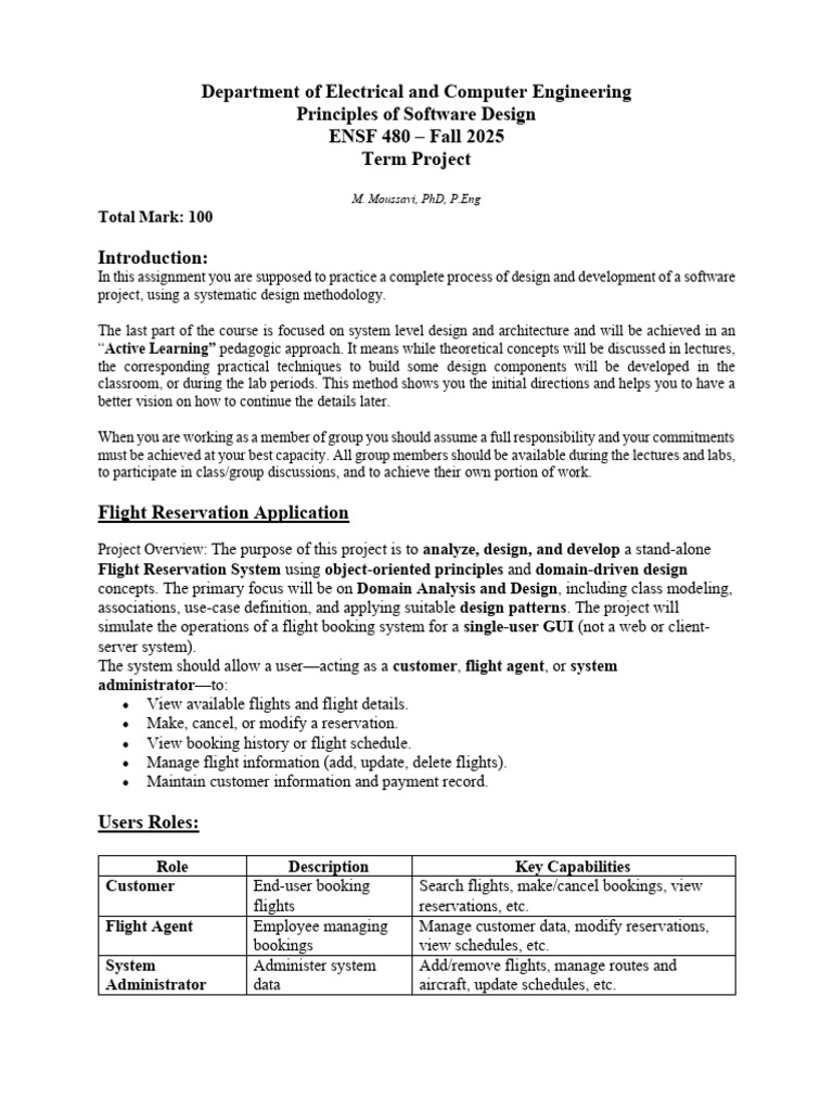 ENSF 480 Term Project - Fall 2025 | PDF | Class (Computer Programming ...