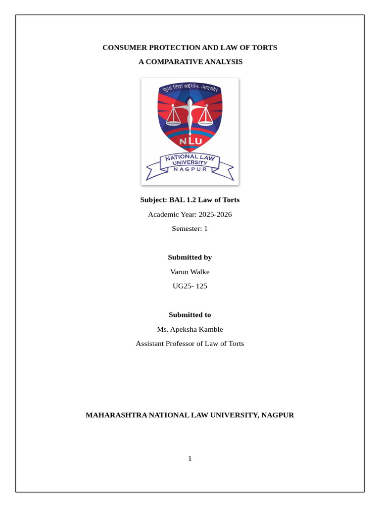 Consumer Protection and Law of Torts | PDF | Consumer Protection ...