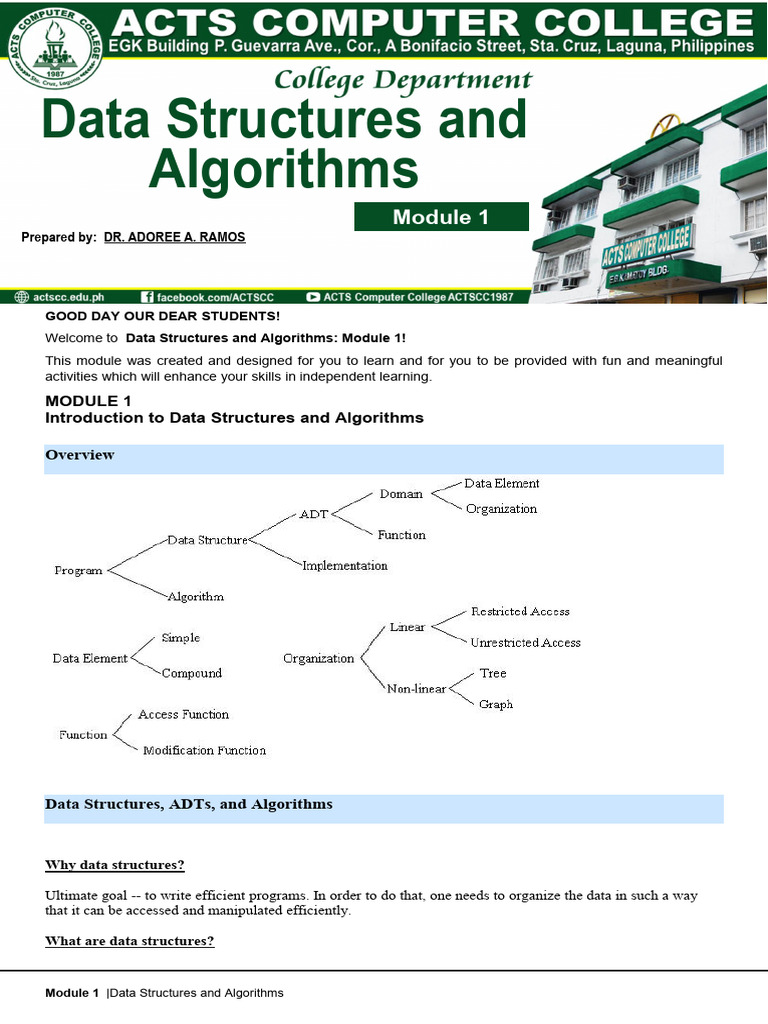 Data Structures and Algorithms Module 1 | PDF | Algorithms | Data Structure