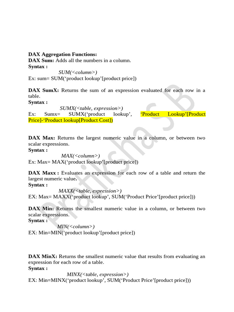 Dax All Function | PDF | Arithmetic Mean | Computing