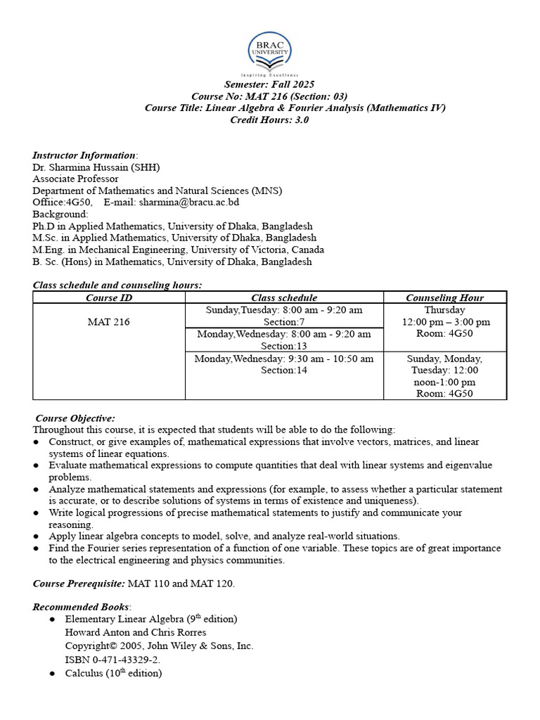 MAT216 Fall25 | PDF | Mathematics | Algebra